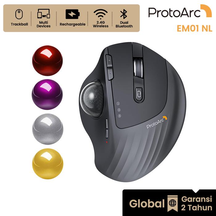 Promo ProtoArc EM01 NL Trackball Mouse Wireless Dual Bluetooth + 2.4G ...