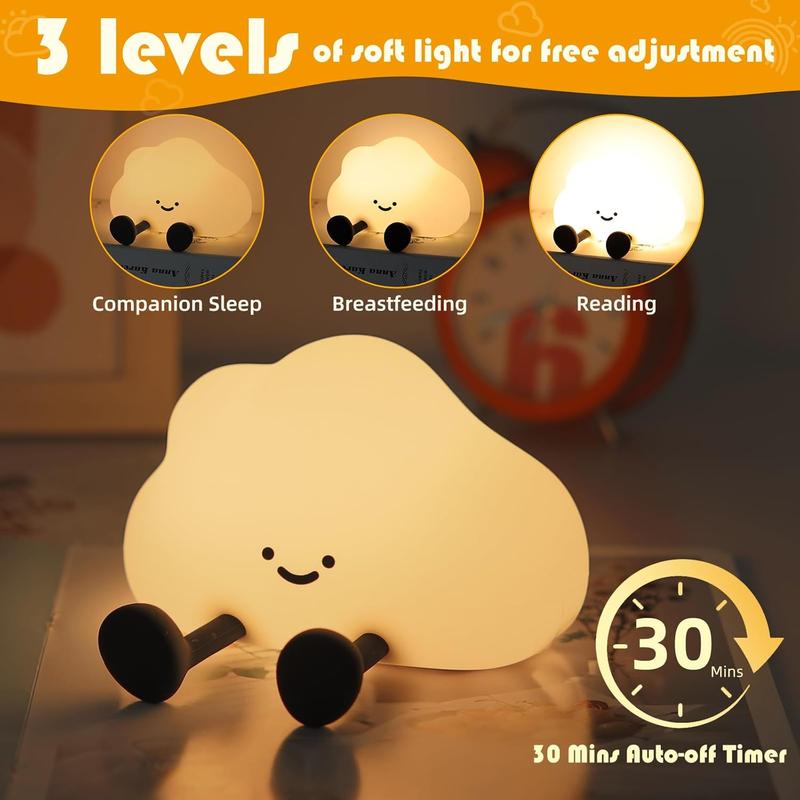 Cloud Shaped Night Light, USB Rechargeable 3 Level Dimmable Silicone Night Light, Funny Office ...