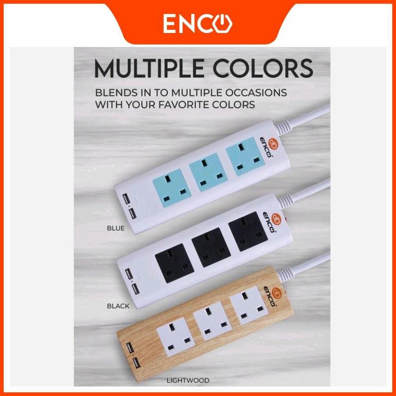 Soket Kuasa Sambungan Enco 3 UK Plug 2 USB Port dengan Pelindung ...