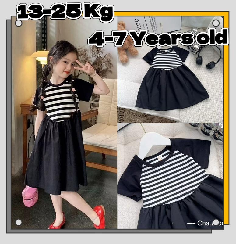 13-25kg Kid Girls Short Sleeve Beautiful Striped Dress 4-7 years ...
