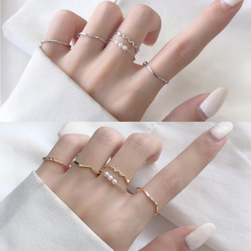COD Cincin Nadine Mutiara 5 Set Fashion (Set Ring) Korean Version ...