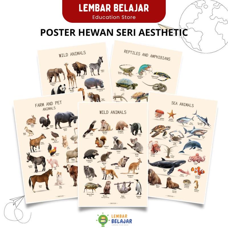 Lembar Belajar Poster Edukasi Hewan Ternak, Laut, Liar dan Reptil Seri ...