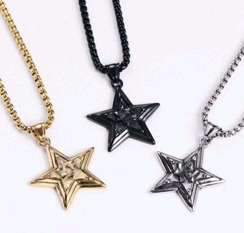 KALUNG RANTAI TITANIUM LIONTIN BINTANG PRIA TERBARU ANTI KARAT ANTI ...