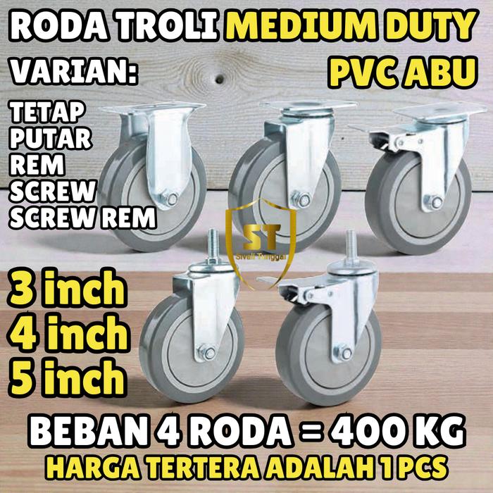 Jual RODA TROLLEY TROLI TPR 3"/4"/5" INCH MEDIUM DUTY 80-100KG - RODA ...
