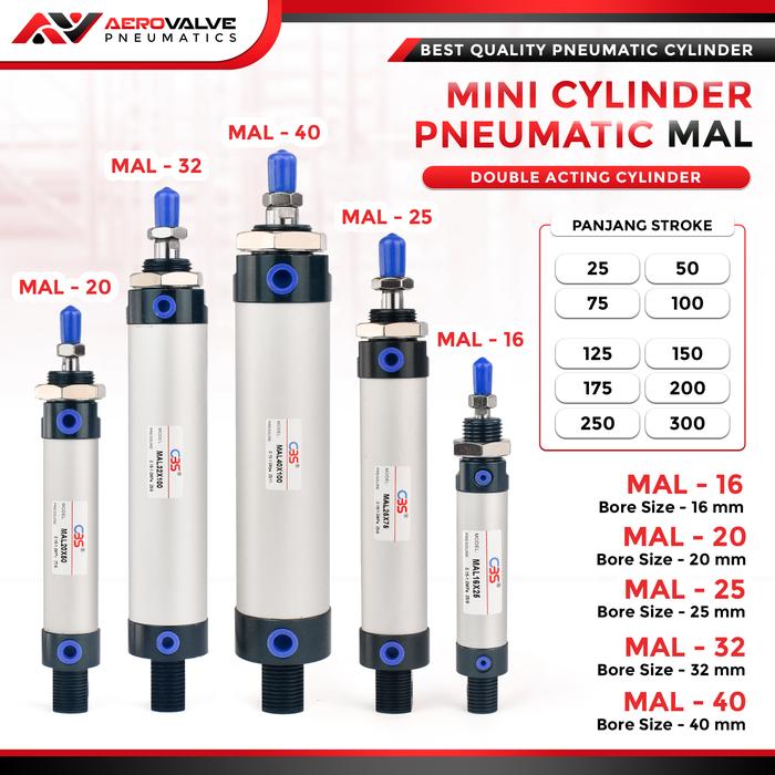 Jual Cylinder Pneumatic Type MAL Pneumatik Angin Air Silinder 16 / 20 ...