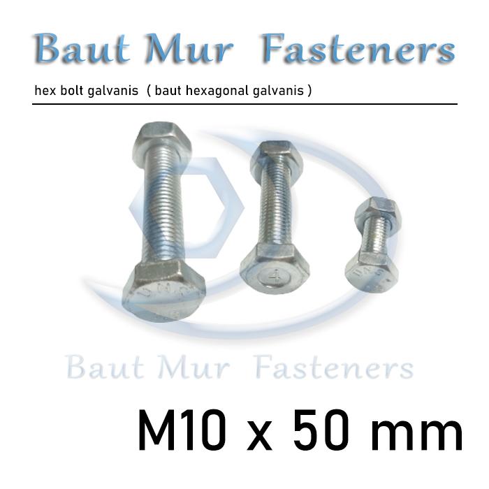Jual baut mur m10 x 50 / bmp m10 x 50 galvanis / bmp m10 x 50mm ...