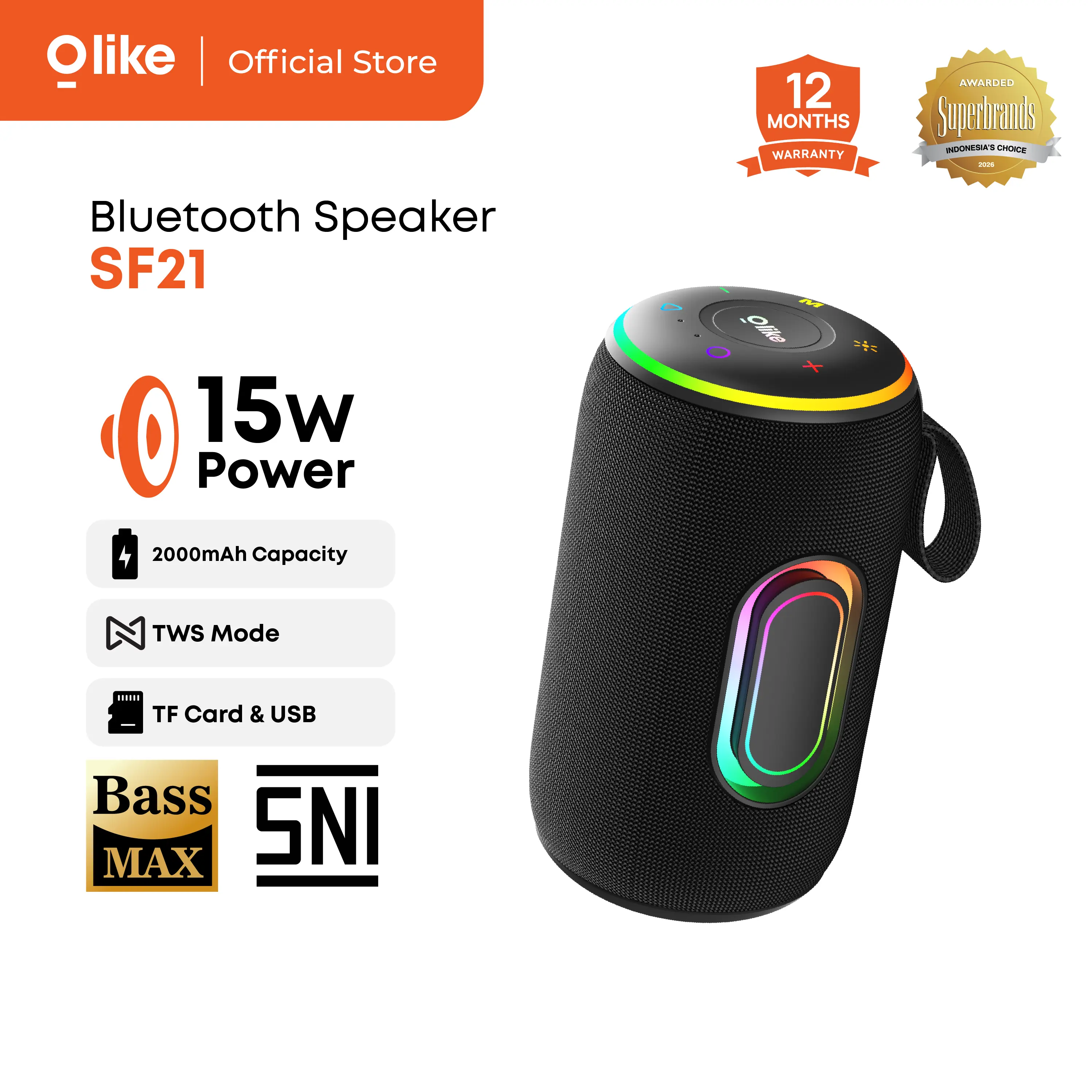 Olike Speaker Bluetooth SF21 15W Super Powerful Bass Speaker Portable ...