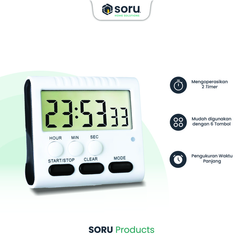 SORU - Kitchen Timer Masak Digital - Magnetic Clock Mode 12/24 hours ...