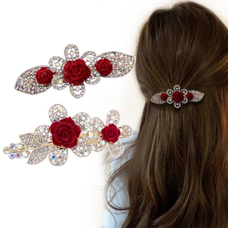 Klip Rambut Mawar, Mewah, Untuk Wanita, dengan Musim Bunga Automatik ...