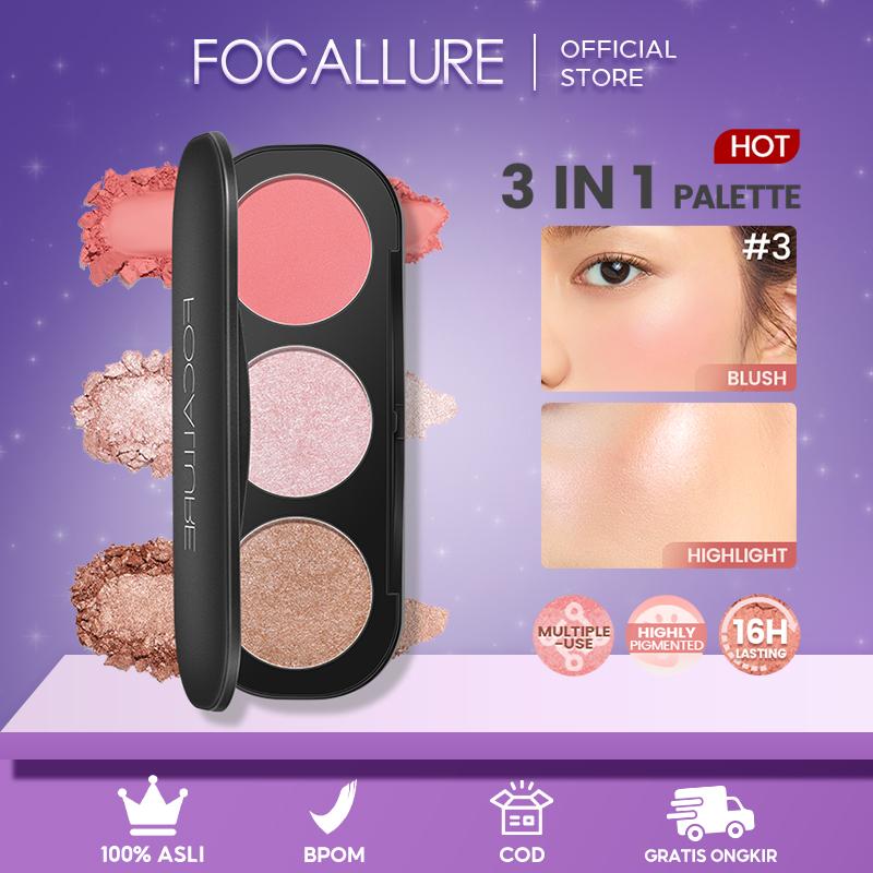 [Official] FOCALLURE 3 in 1 Shimmer Highlighter & Matte Blusher - Shop | Tokopedia