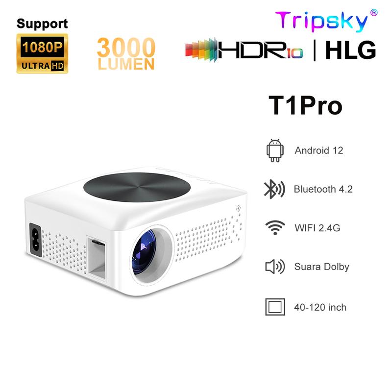 Tripsky Proyektor Android 4k Full HD T1pro, Proyektor Desktop Nirkabel ...