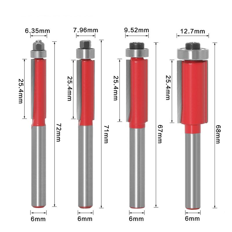6mm 1/4" Shank Flush Trim Router Bits End Mill For Wood Lengthened ...