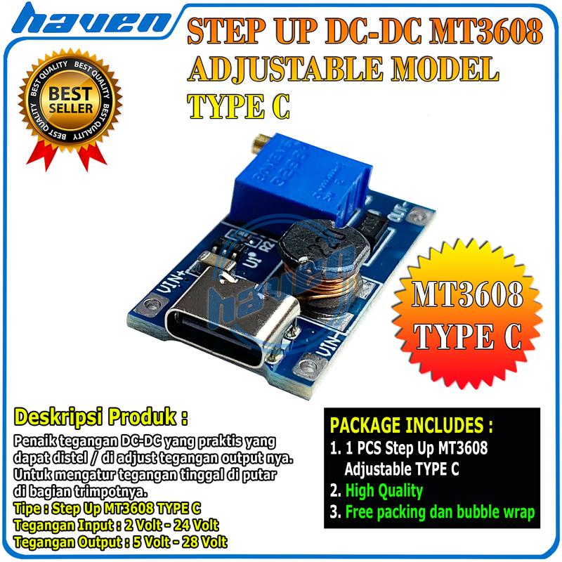 MT3608 DC-DC 2A Step Up Boost Converter Module Power Supply Type C MT ...