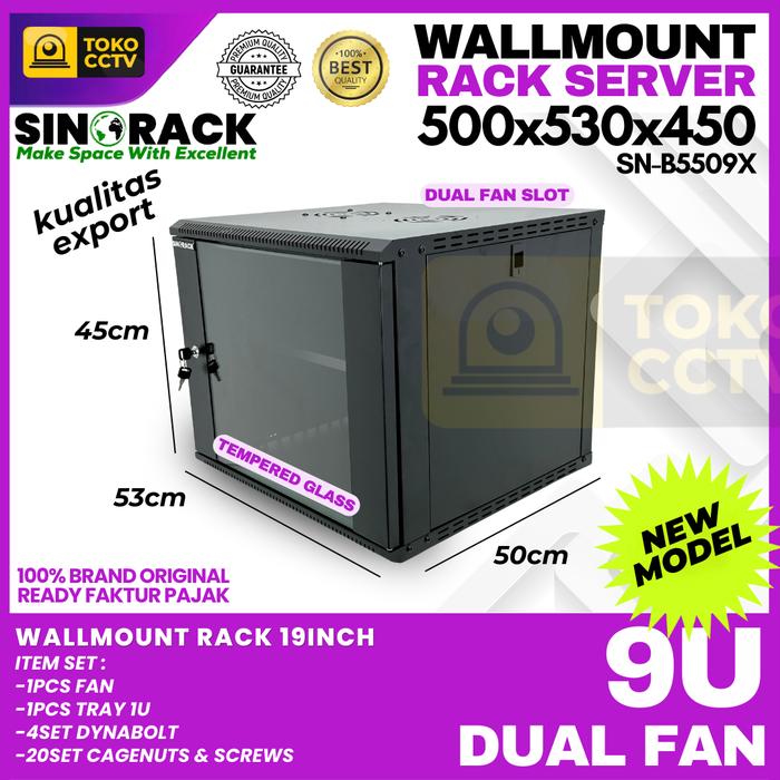 Jual Wallmount Rack 9U Depth 500mm SINORACK Rak Server Single Door 9U ...