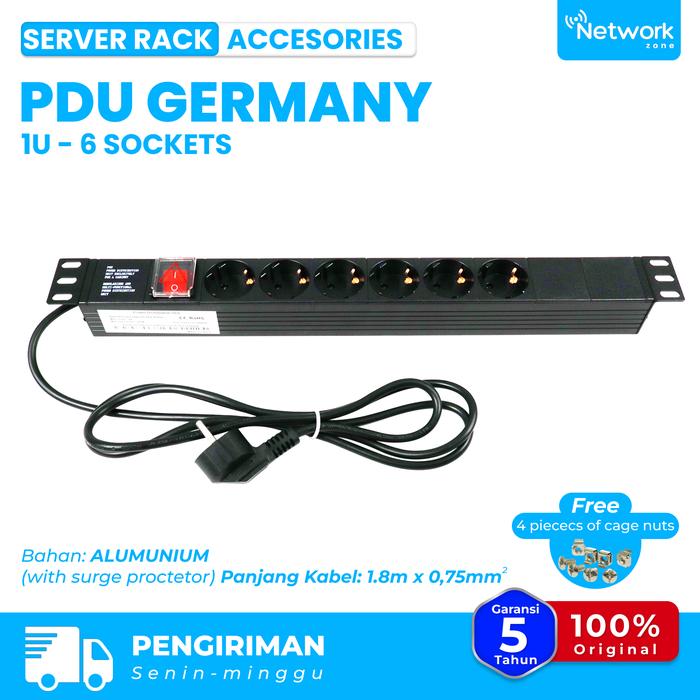 Jual PDU 6 Port Germany Socket Alumunium 16A 1500W with Surge Protector ...