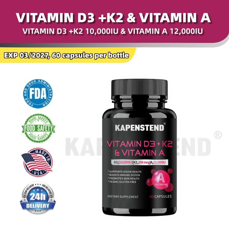 KAPENSTEND Vitamin D3 + K2 & A 10000IU 12000IU, 60 Kapsul, Suplemen ...
