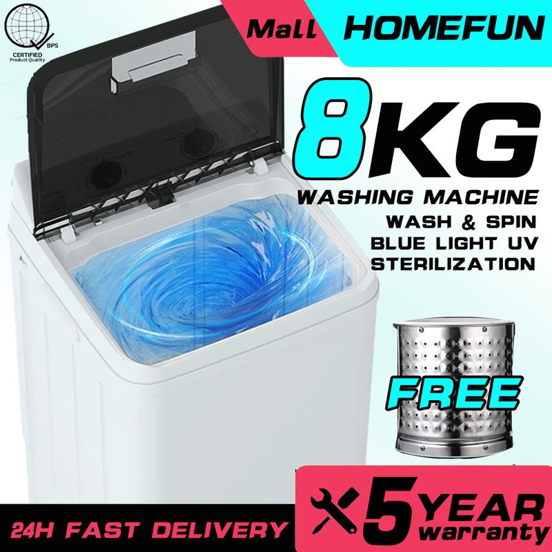 HOMEFUN Washing Machine-8KG Fully Automatic Blue Light Disinfection ...