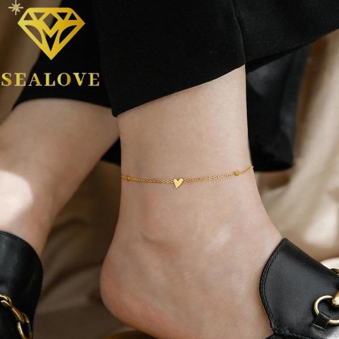 SEALOVE Gelang Kaki Hati Tiga Untuk Wanita Aksesori Barang Kemas ...