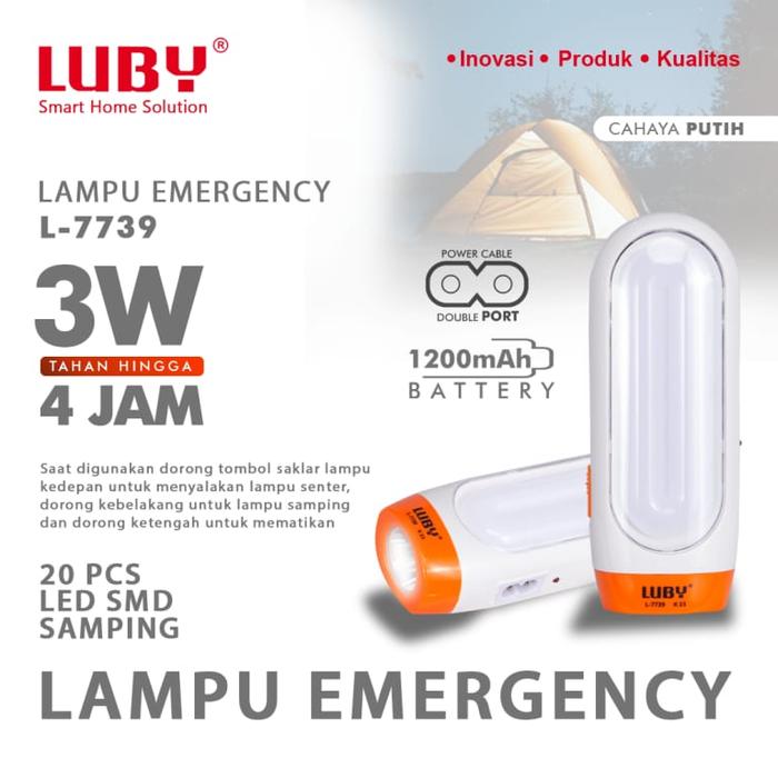 Promo lampu emergency + senter LUBY L-7677 1w - cahaya putih terang dan ...