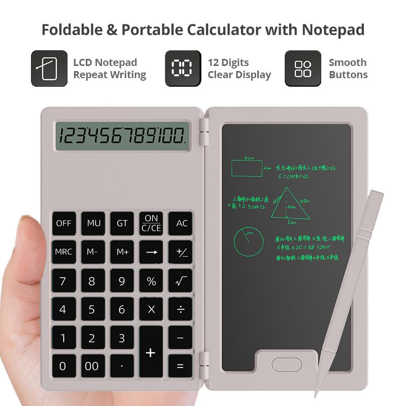 Foldable Portable Calculator with Notepad Writing Pen LCD Display ...