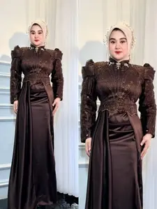 Dress Mewah Terbaru Laila Dress Bahan Velvet Mix brokat Aplikasi Tille ...