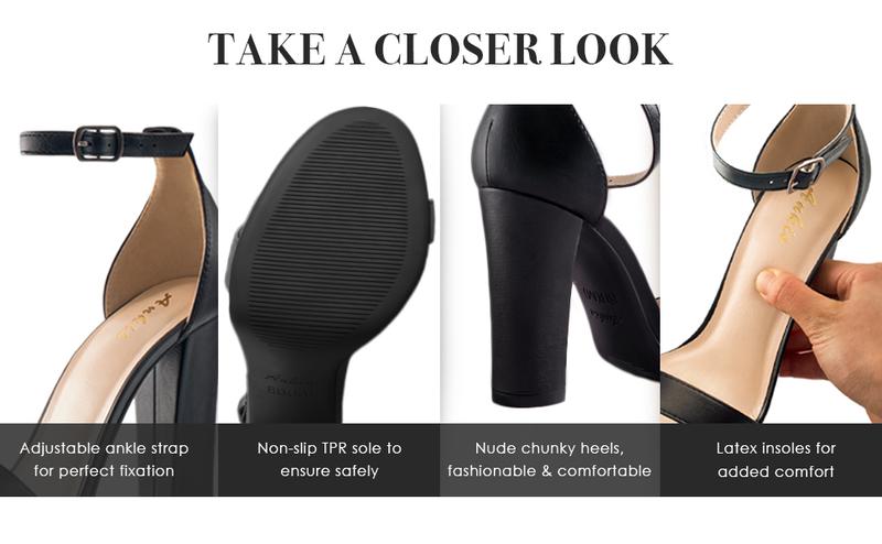 Chunky heels: These 4inch black heels have a classic thick heel design ...