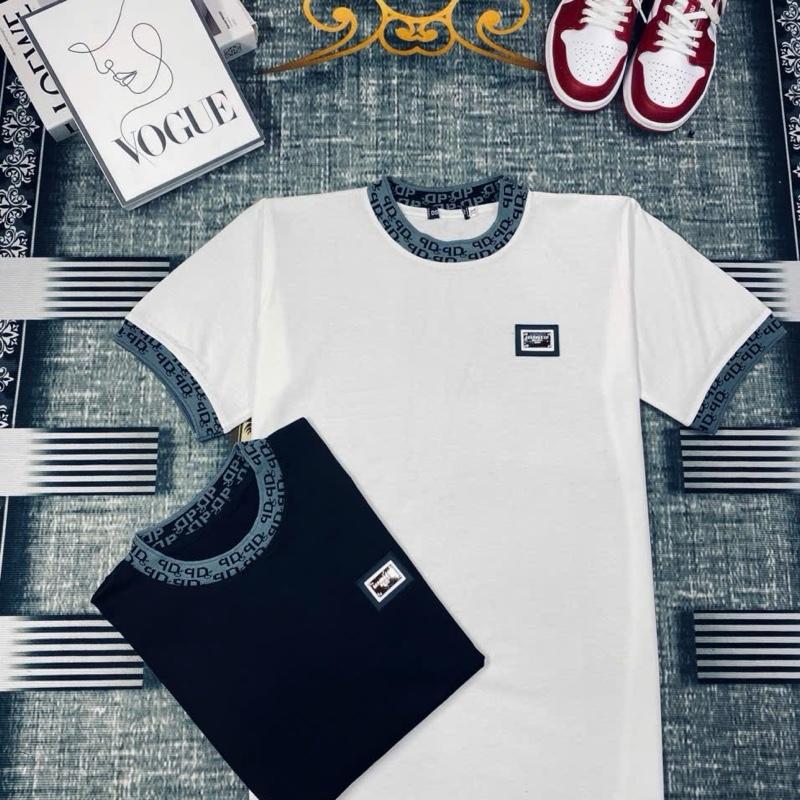 Áo Phông nam DQS dệt bo viền xám ngực logo mạ bạc hàng QC - TikTok Shop Vietnam