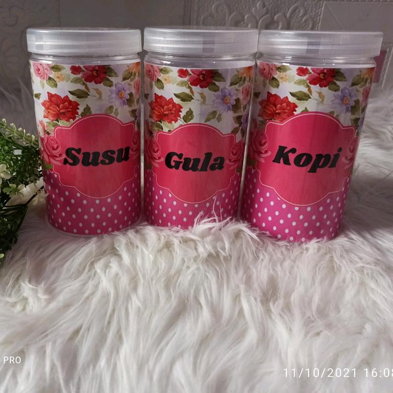 Toples 1000ml + stiker nama bumbu motif Shaby pink - Shop | Tokopedia
