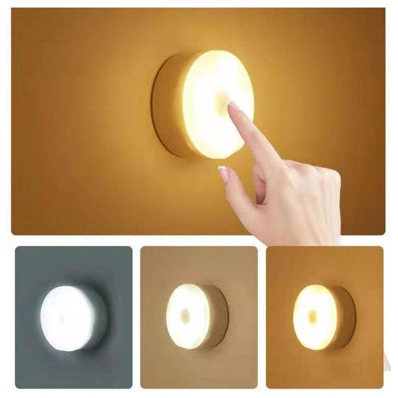 Wireless LED Round Night Light Adhensive Push Night Light Portable ...