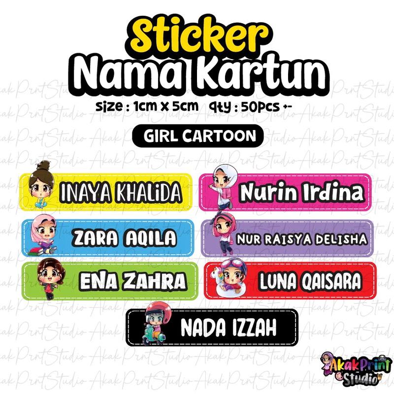 [Akakprint] 80pcs Sticker Nama Kartun girl perempuan sticker - TikTok ...