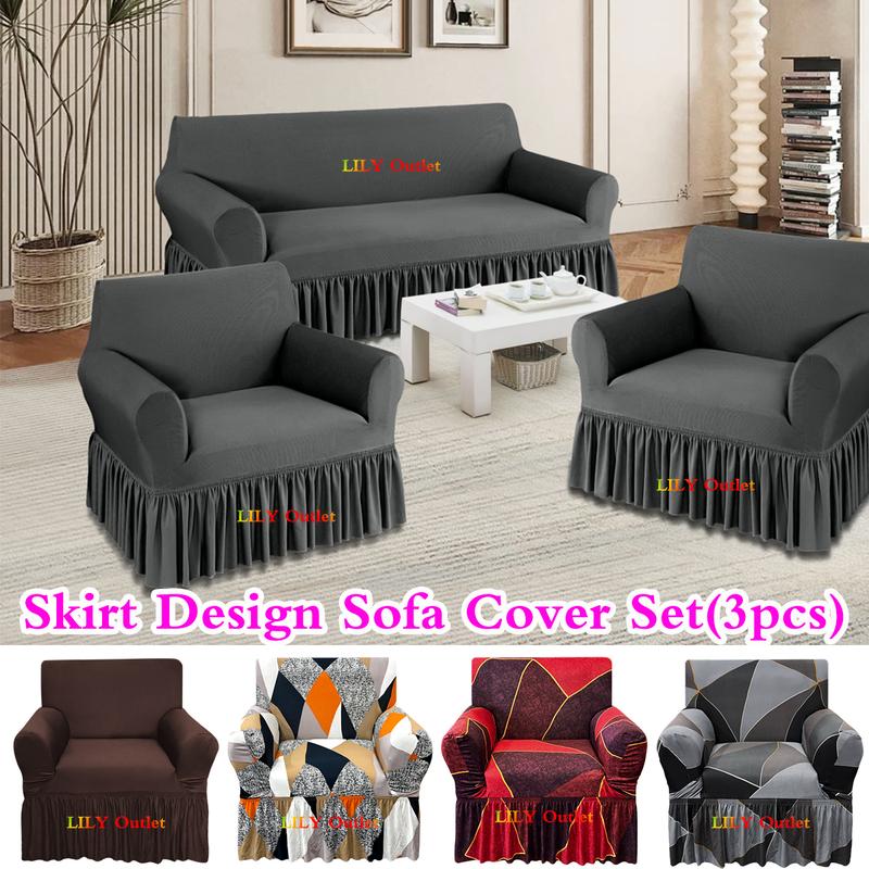 3Pcs Sofa Cover Set With Skirt Classy Sofa Seat Protector Single ...