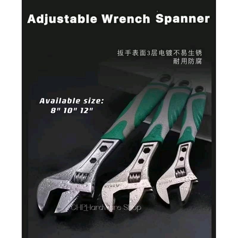 8" 10" 12" ADJUSTABLE WRENCH SPANNER with RUBBER HANDLE Multifunctional ...