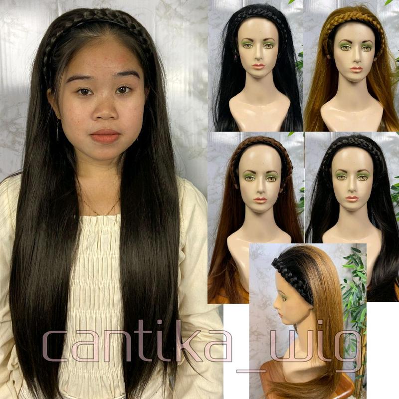 Wig Bando Kepang Rambut Lurus Panjang 60Cm Straight Model Cewe Korea ...