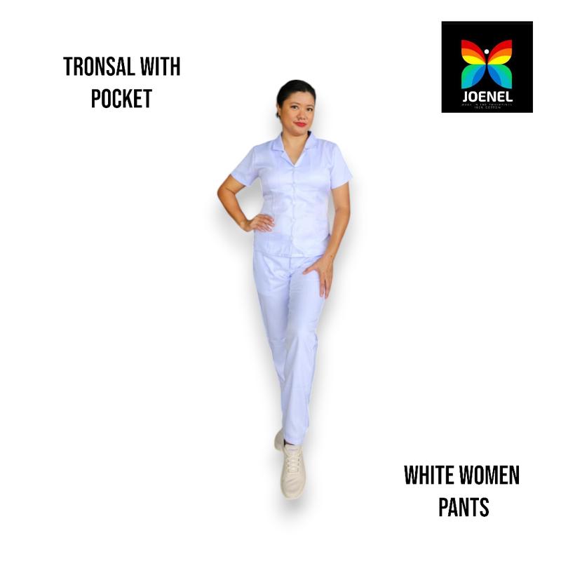 Nurse Uniform Straight Cut Blouse with Pocket/White Pants Peach ...