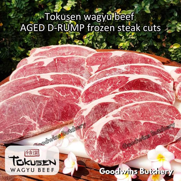 Promo Beef RUMP wagyu Tokusen STEAK CUTS 3/4" marbling MBS-5 aged ...