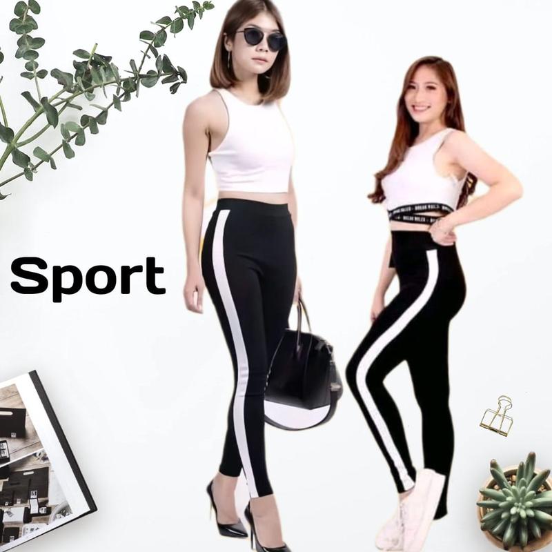 Legging Lis Panjang Wanita Dewasa Garis Putih Sport Spandek Premium Std ...