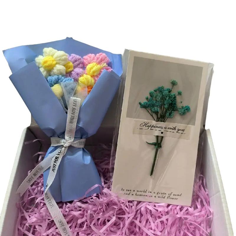 Kotak Hadiah dengan Jambak Bunga Crochet, Kad Bunga Kering & Lampu LED ...