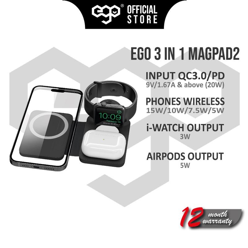 Ego 3in1 MAGPAD2 Magsafe Charger Wireless Charging Stand Type-C ...