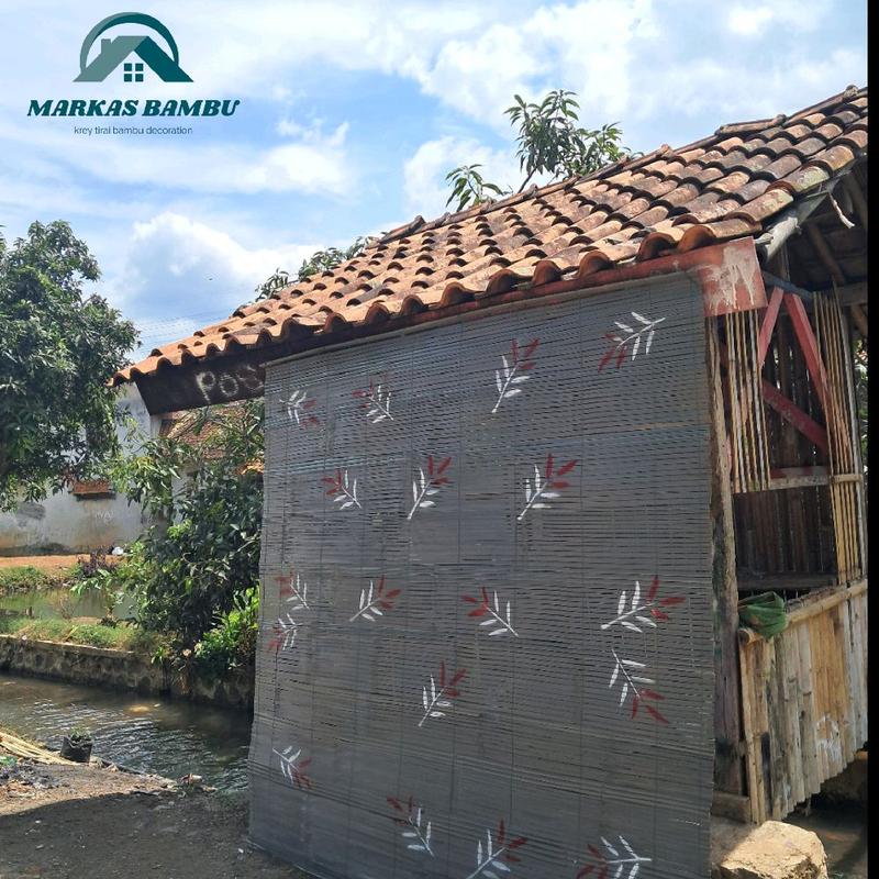 Tirai bambu gulung motip abu motip bunga pucuk merah satu set - Shop ...