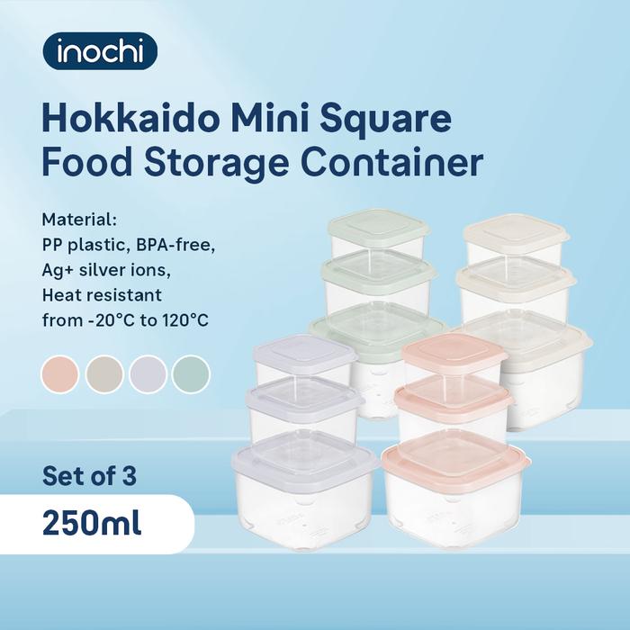 Promo Inochi Hokkaido Mini Square Food Storage Box Set of 3 | 250ml ...
