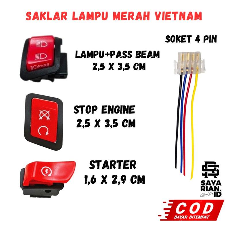 Saklar Lampu Motor 3 Mode Vietnam Merah Dengan Engine Stop, Klakson ...