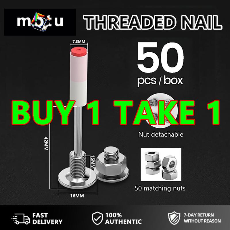 BUY 1 TAKE 1 100PCS Threaded Nail With Matching Nut Mini Nai - TikTok ...