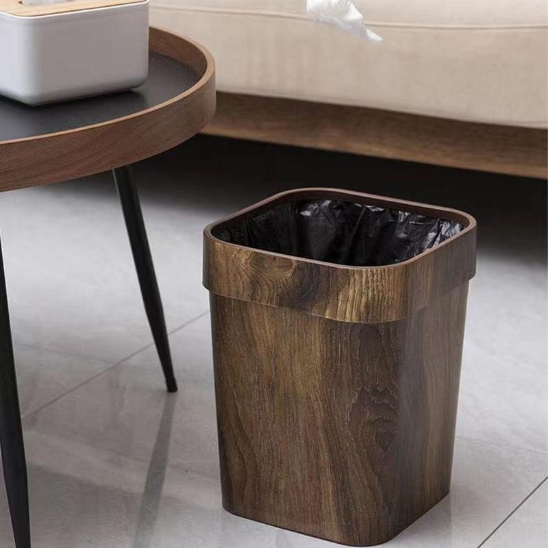 Pressing Ring Plastic Trash Can Large Capacity Mimetic Wood Grain ...
