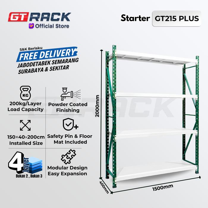 Promo RAK GUDANG BESI GT RACK GT215 PLUS - 200KG 4 SUSUN 2 METER LEBAR ...