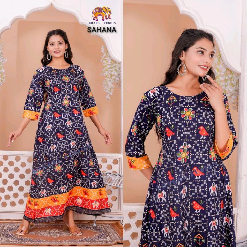 BF SAHANA GUJARATI PATOLA DESIGN RAYON LONG GOWN - TikTok Shop Malaysia