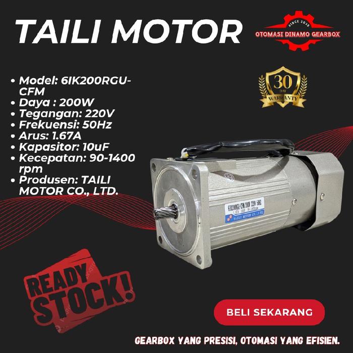 Jual TAILI Motor Dinamo 6IK200RGU-CFM 200W 220V 50Hz 1.67A Kapasitor ...