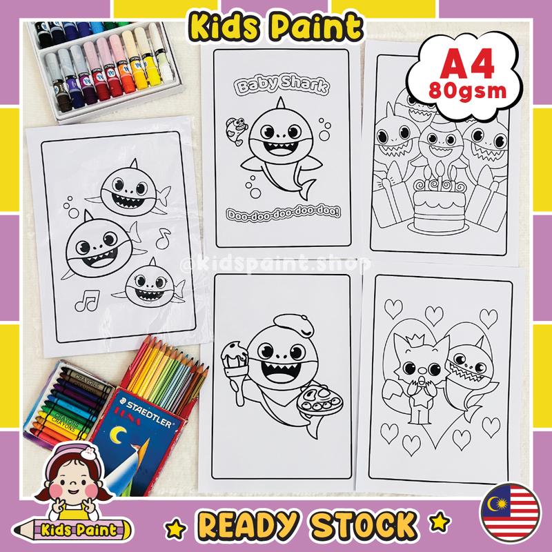 BABY SHARK 17 HELAI (A4) KERTAS MELUKIS MEWARNA KANAK-KANAK | COLOURING ...