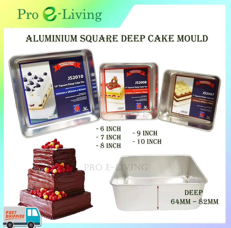 Aluminium Extra Deep Square Cake Mould (Deep 64mm-82mm) 6/7/8/9/10 ...