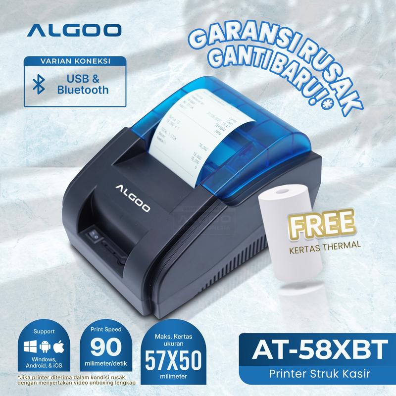 ALGOO AT-58XBT Printer Struk Nota Thermal RJ-11 Bluetooth Tanpa Tinta ...