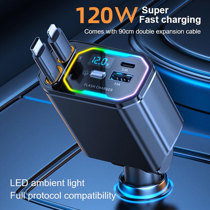 Pengecas Kereta, Pengecasan Super Pantas 120W, Satu hingga Empat ...